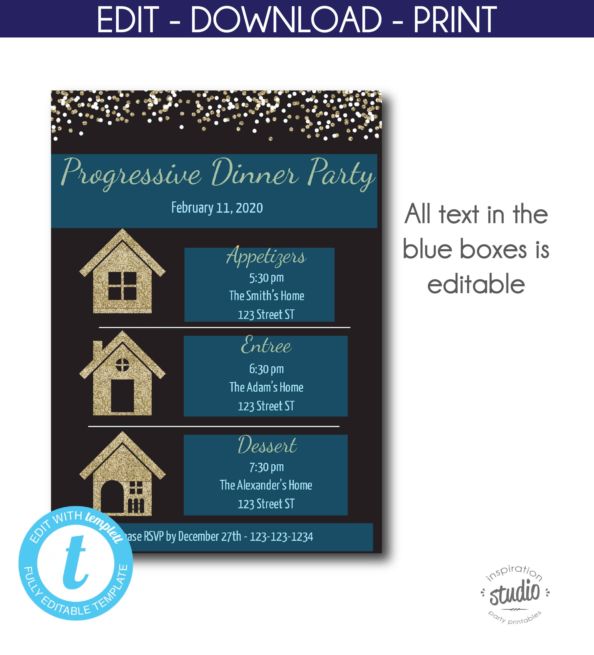 Progressive Dinner Party Invite Template Neighborhood Dinner | Etsy