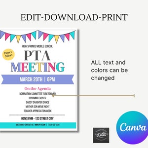 Editable Meeting Announcement Flyer Template | PTA, PTO, PTSA, Home ...