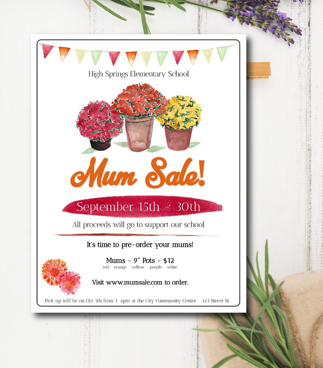 Fall Mum Sale Fundraiser Flyer Template | School Fundraiser Flyer | PTA ...