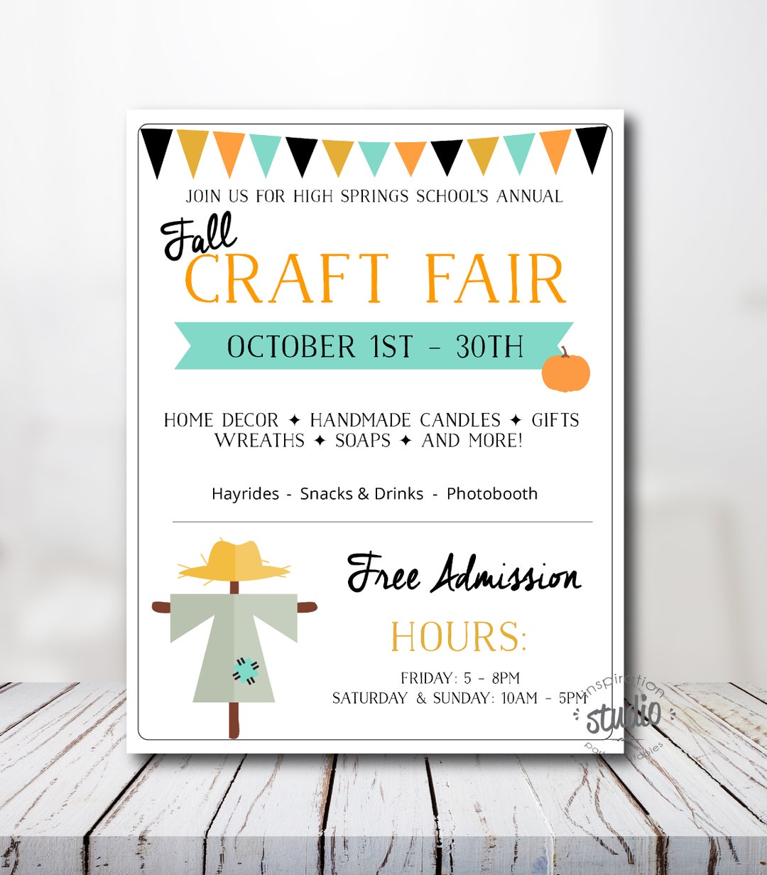 Fall Craft Fair Flyer Template, School, Church, PTA, PTO, Event ...