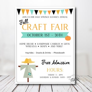 Fall Craft Fair Flyer Template, School, Church, PTA, PTO, Event ...