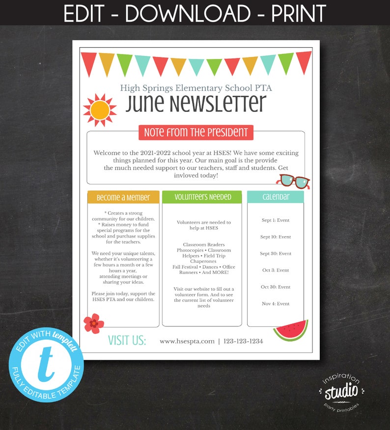 School Newsletter Template PTA PTO PTSA Newsletter - Etsy