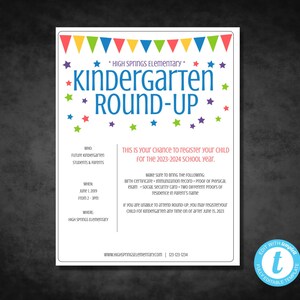 Kindergarten Round up Event Flyer Template, Printable Template, School ...