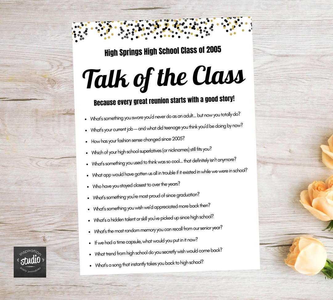 Class Reunion Table Talk Icebreaker Game Template | Printable ...