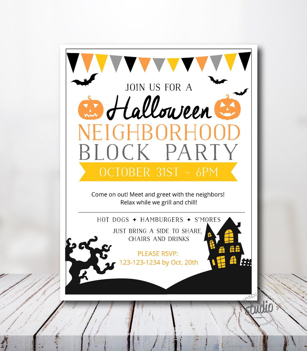 Halloween Neighborhood Block Party Flyer Template, Fall Backyard Party ...