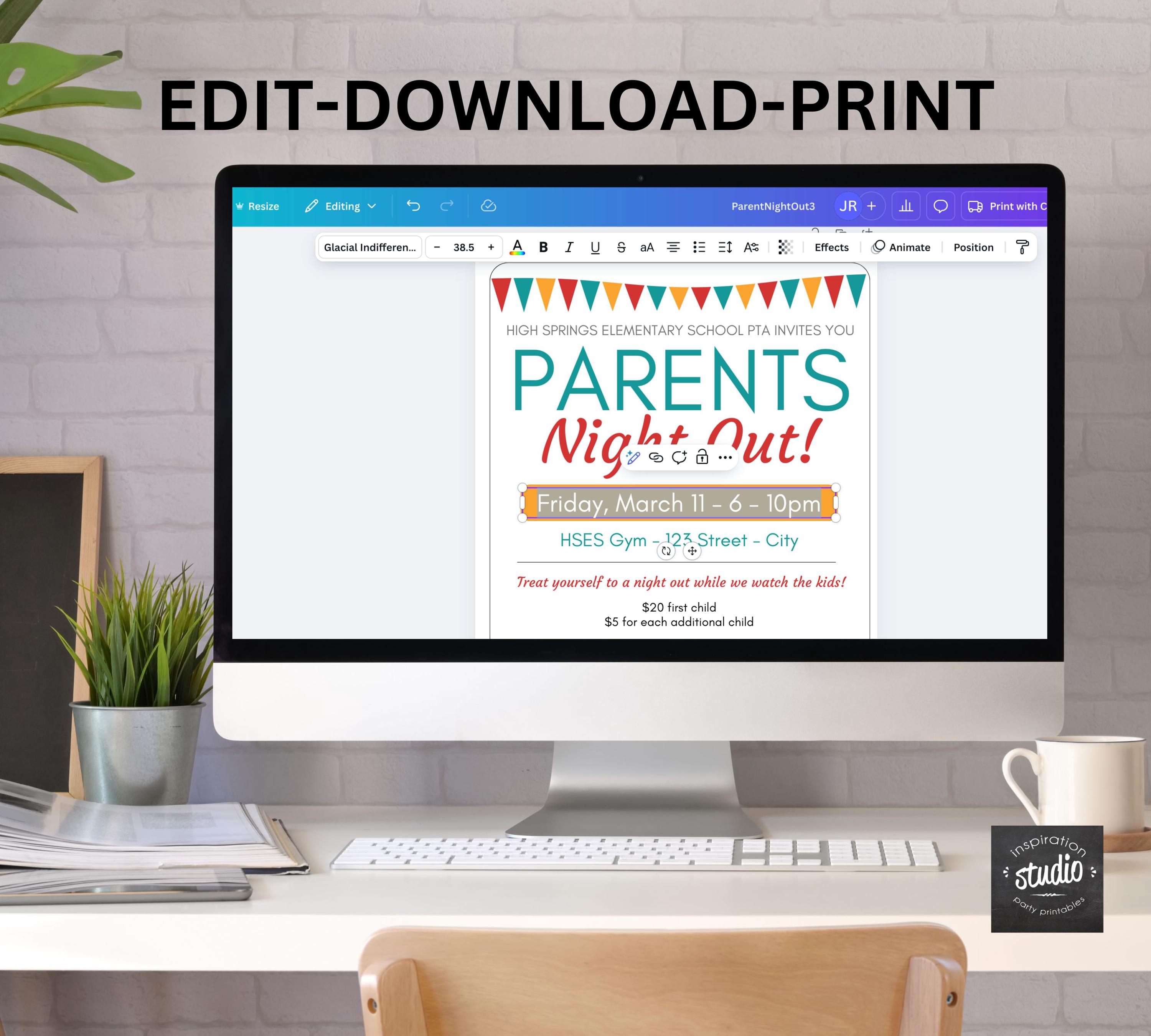 Parents Night Out Flyer | Editable Canva Template for Babysitting and ...