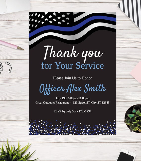 Police Retirement Invitation, Thank you for your service, Printable ...