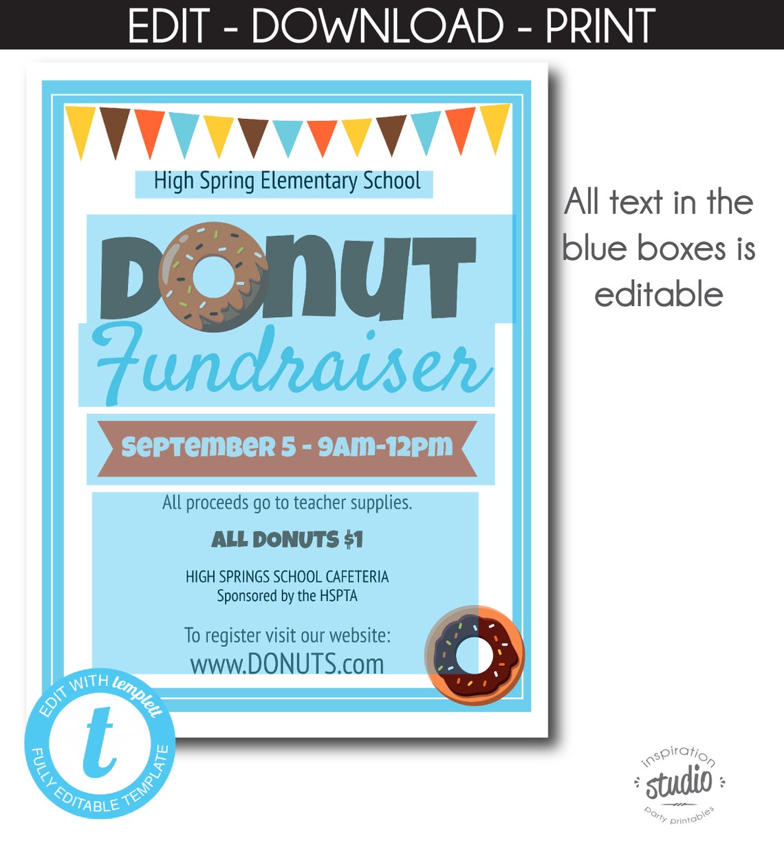 Fall Donut Fundraiser Flyer Template Doughnut Sale PTA PTO - Etsy