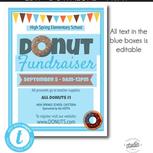 Fall Doughnut Fundraiser Flyer Template, Doughnut Sale, PTA, PTO ...