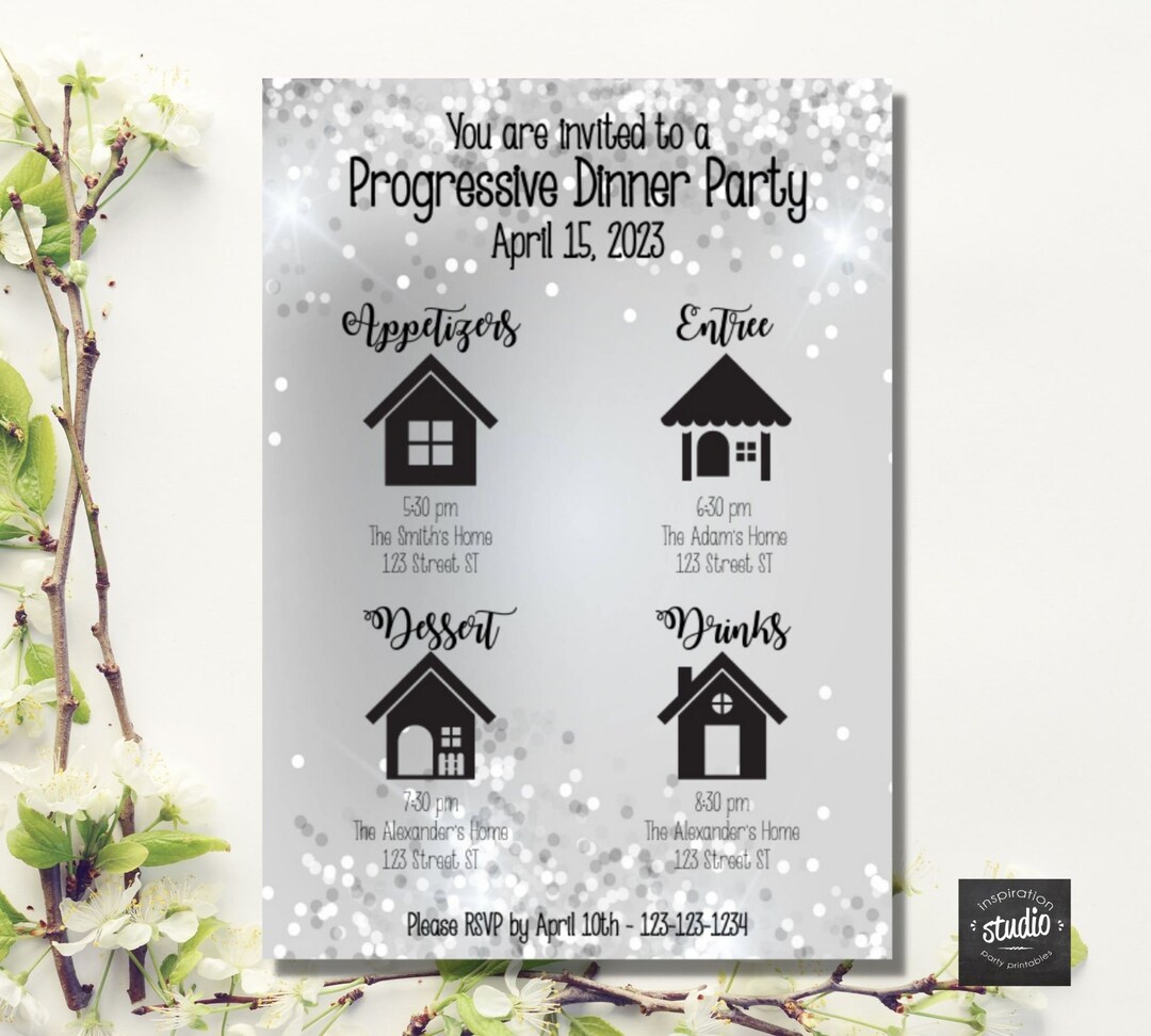 Progressive Dinner Party Invitation Template Neighborhood Potluck ...