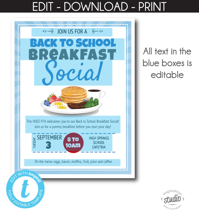 Back to School Breakfast Social Flyer Template First Day of | Etsy