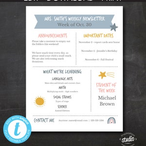 Editable Weekly Teacher Newsletter Template | Notes to Parents | Easy ...