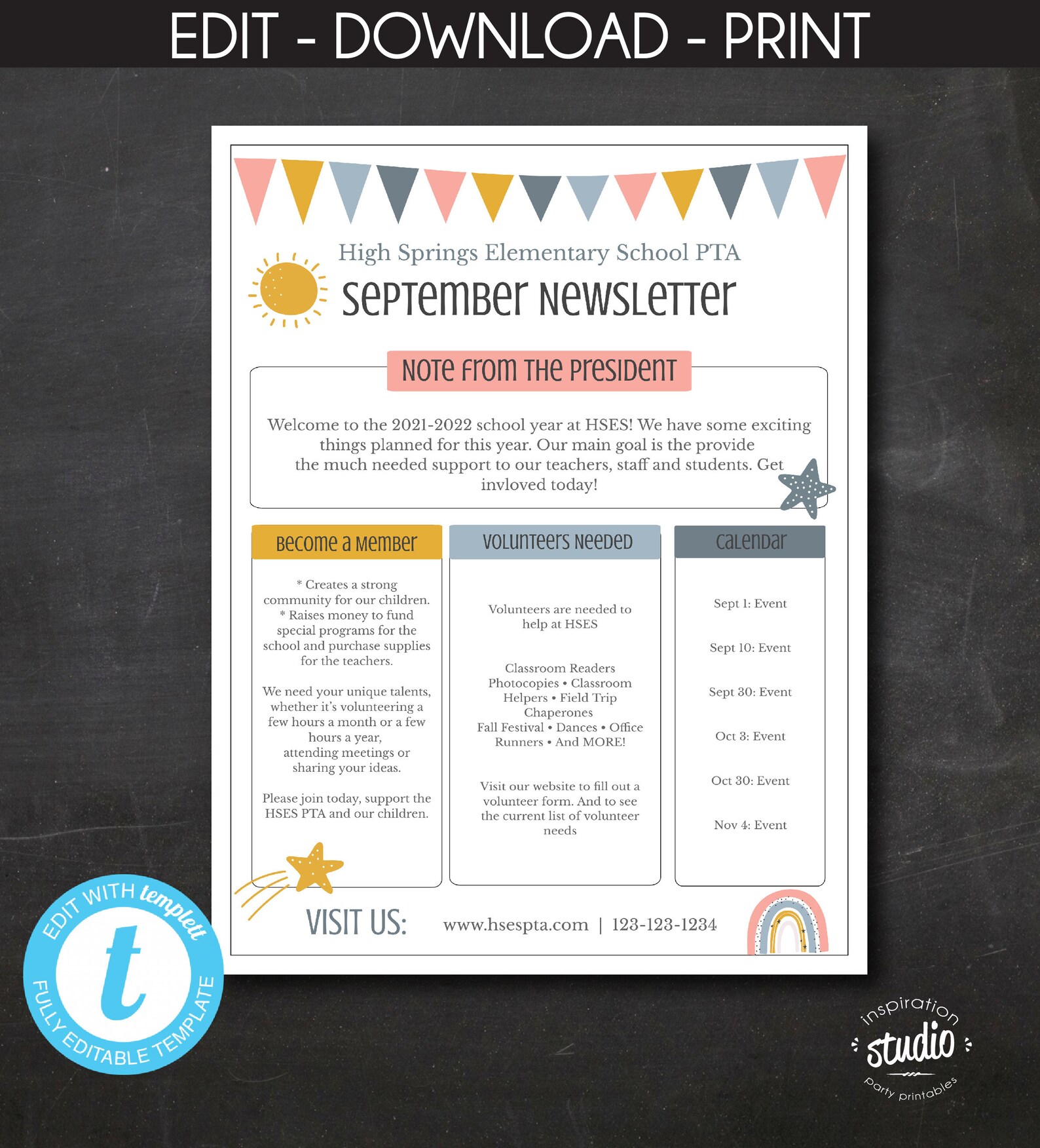 Editable School Newsletter Template PTA PTO PTSA Newsletter - Etsy