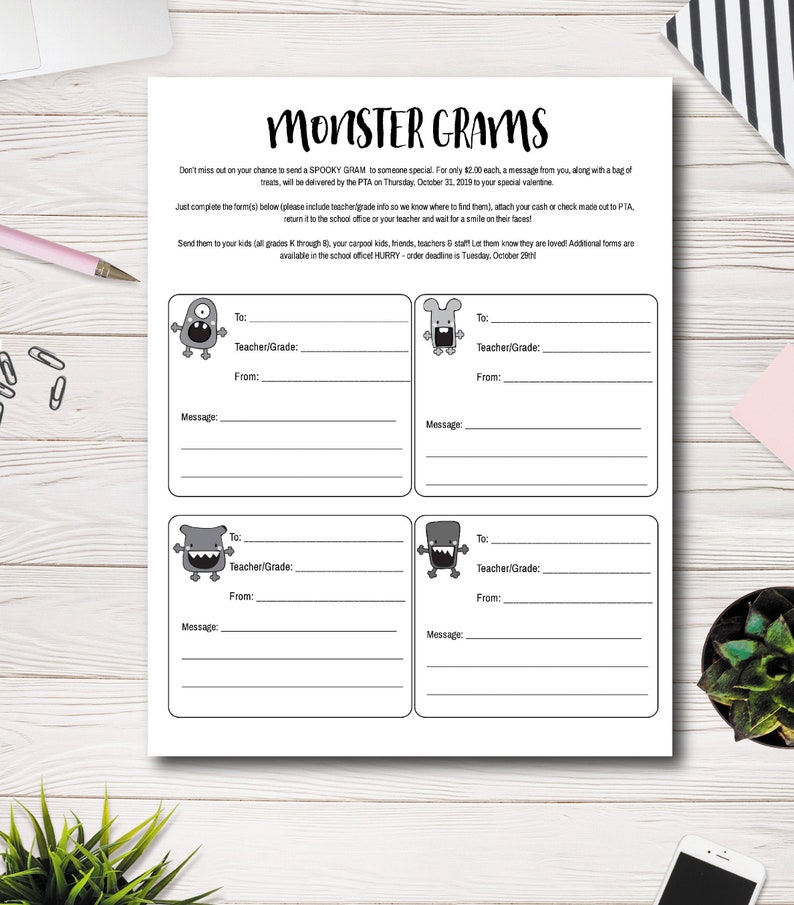 Monster Halloween Candy Gram Flyer School Fundraiser Flyer - Etsy