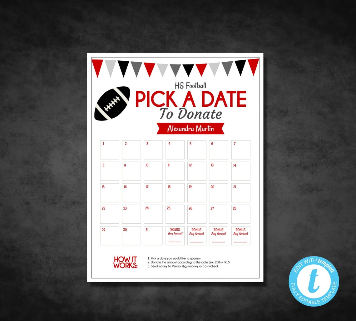 Pick a Date to Donate Football Flyer Template Football Team - Etsy