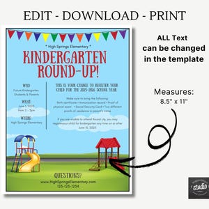 Kindergarten Round-up Flyer | Editable Canva Template for School and ...