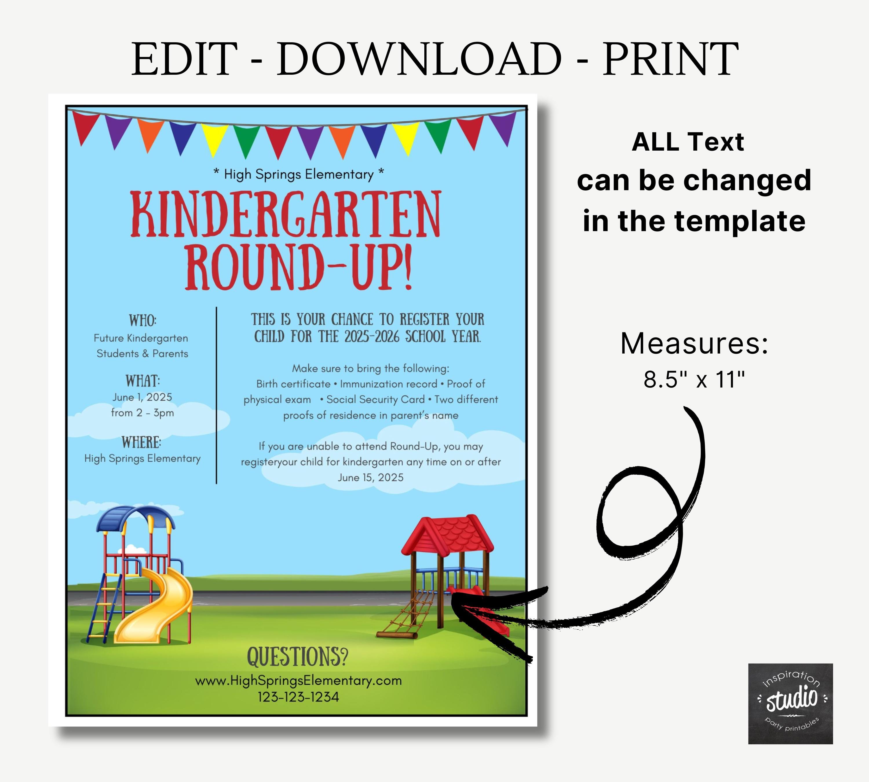 Kindergarten Round-up Flyer | Editable Canva Template for School and ...
