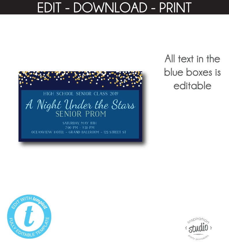 A Night Under the Stars Prom Ticket Template, Senior Prom, Junior Prom ...