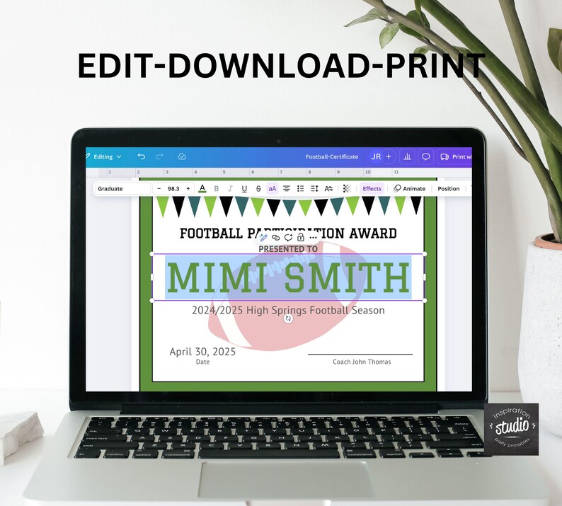 Editable End of Season Football Award Certificates, Custom Printable ...