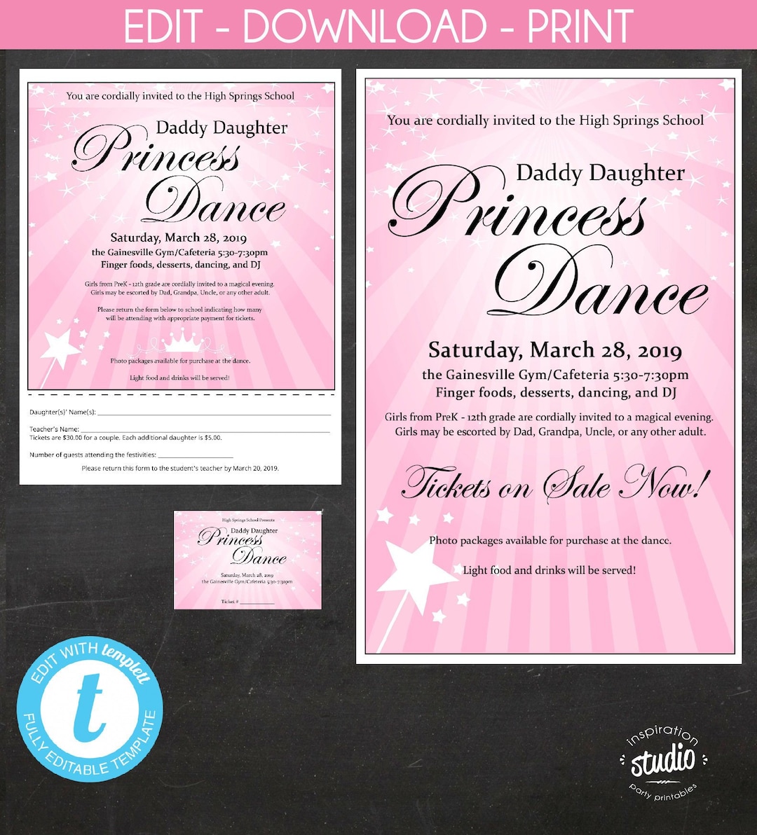 Father Daughter Dance Flyer, Tickets and Poster Template Princess Dance ...