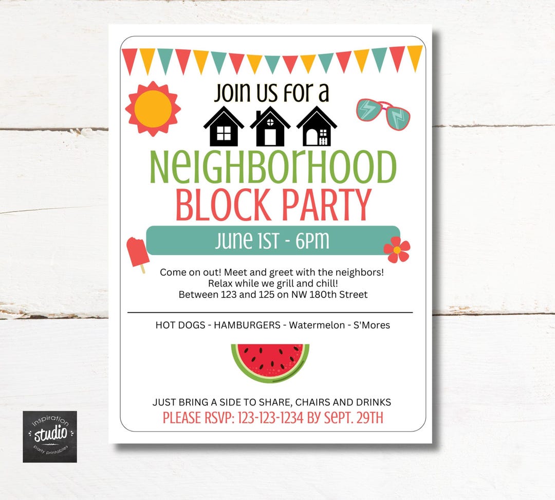 Neighborhood Block Party Flyer Template | Summer Backyard Party Invite ...