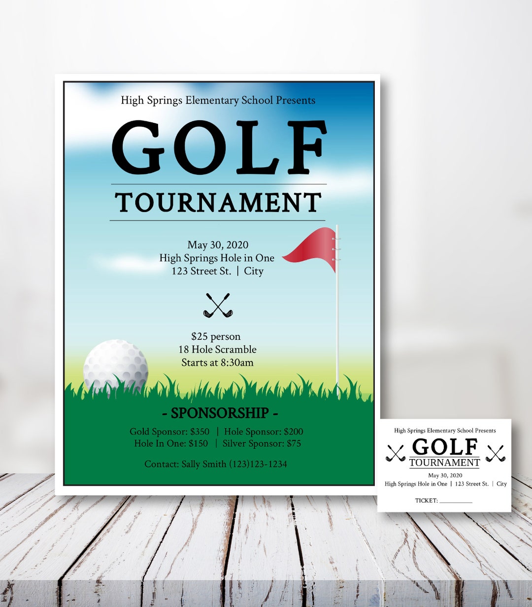 Golf Tournament Flyer and Tickets Template | School Community or Church ...