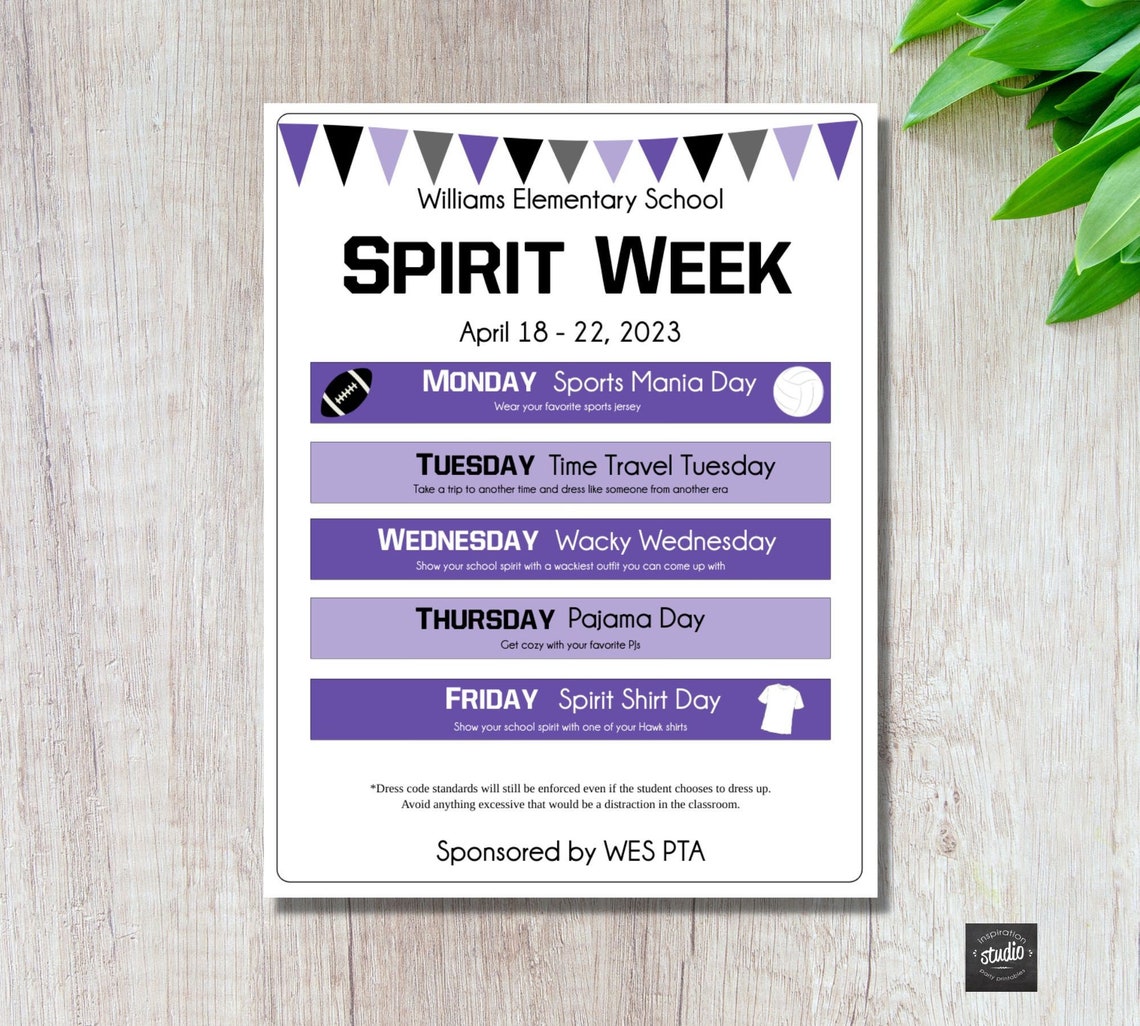 School Spirit Week Flyer Template School Spirit Week - Etsy
