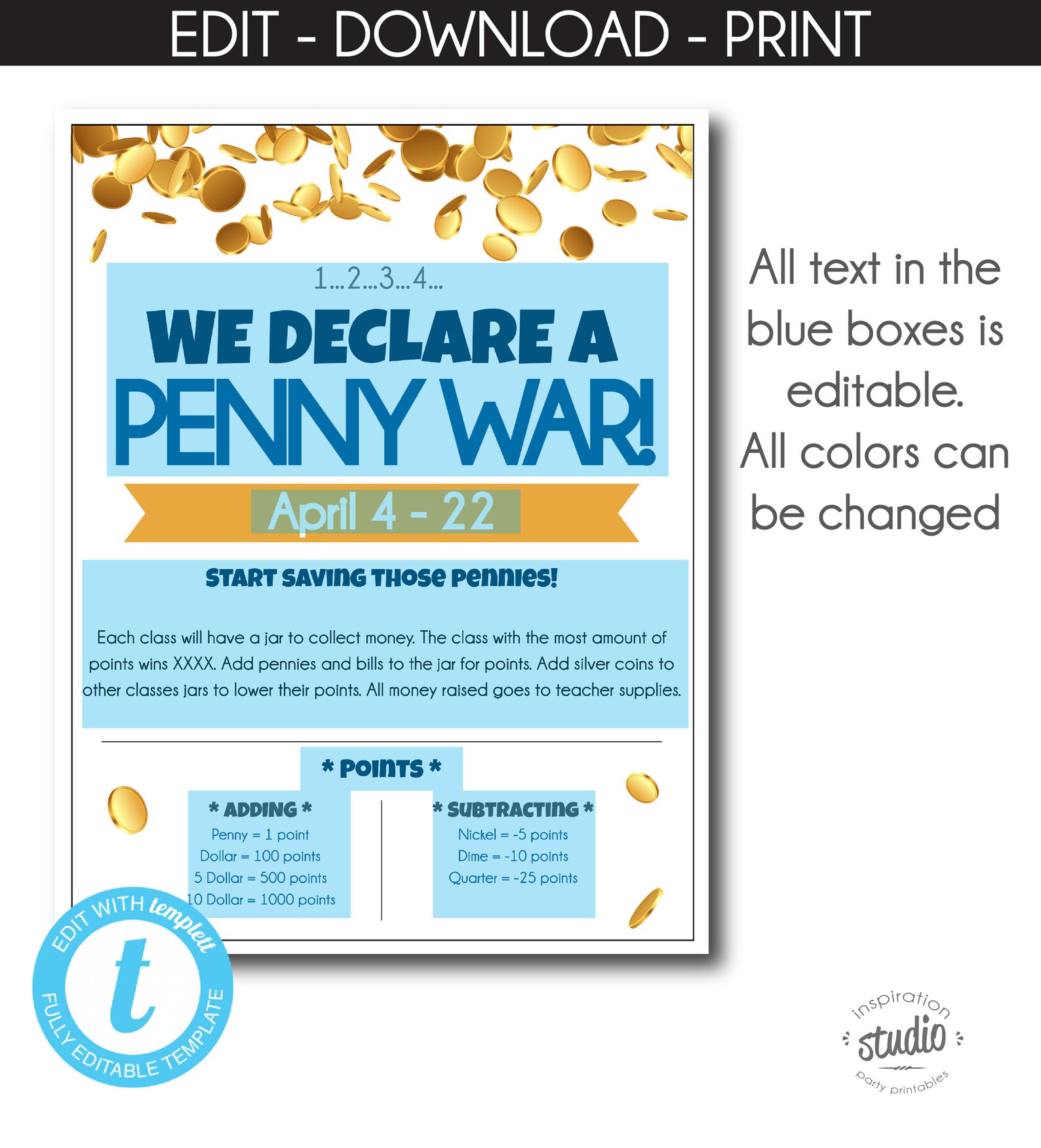 Penny War Fundraising Flyer Template We Declare a Penny War | Etsy