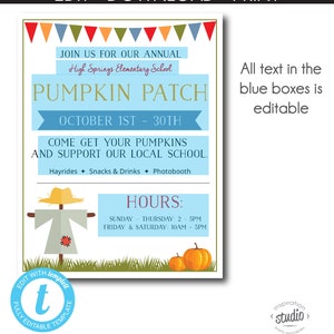 Pumpkin Patch Flyer Template, for School, Church, PTA, Pumpkin Sale ...