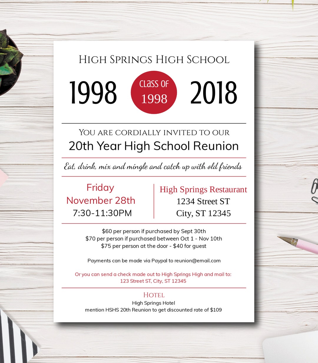 High School Reunion Invite, Custom Printable School Reunion Invitation ...