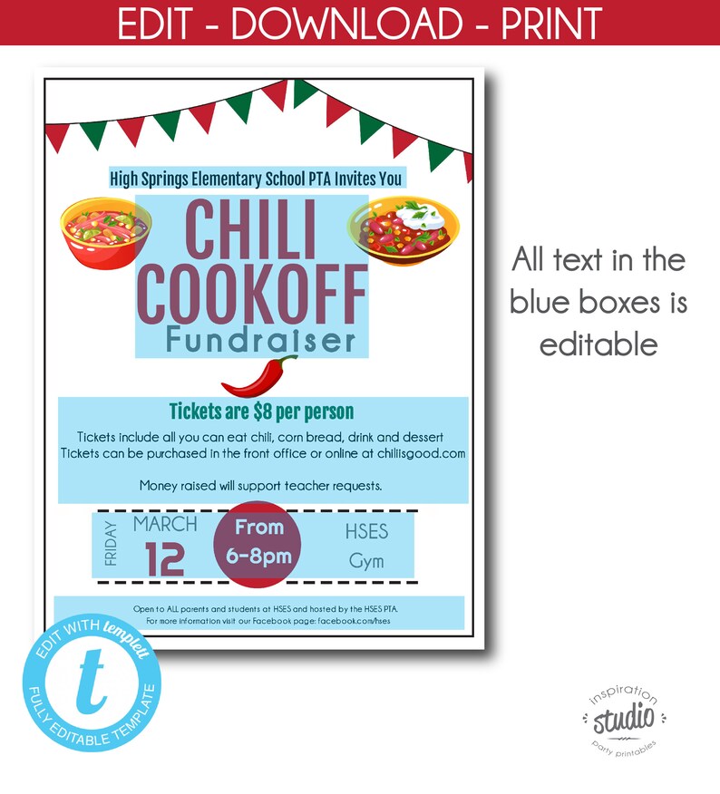 Chili Cook-off Fundraiser Flyer Chili Night PTA PTO | Etsy
