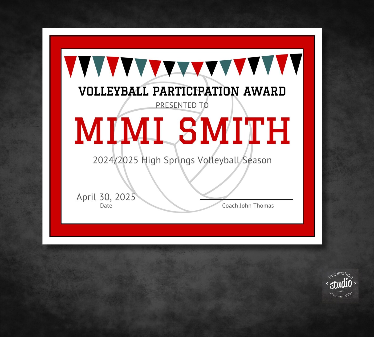 Editable End of Season Volleyball Award Certificate | Custom Printable ...