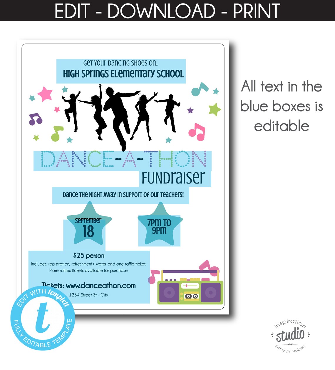Dance-a-thon Event Flyer Template Dance Fundraiser School - Etsy Canada