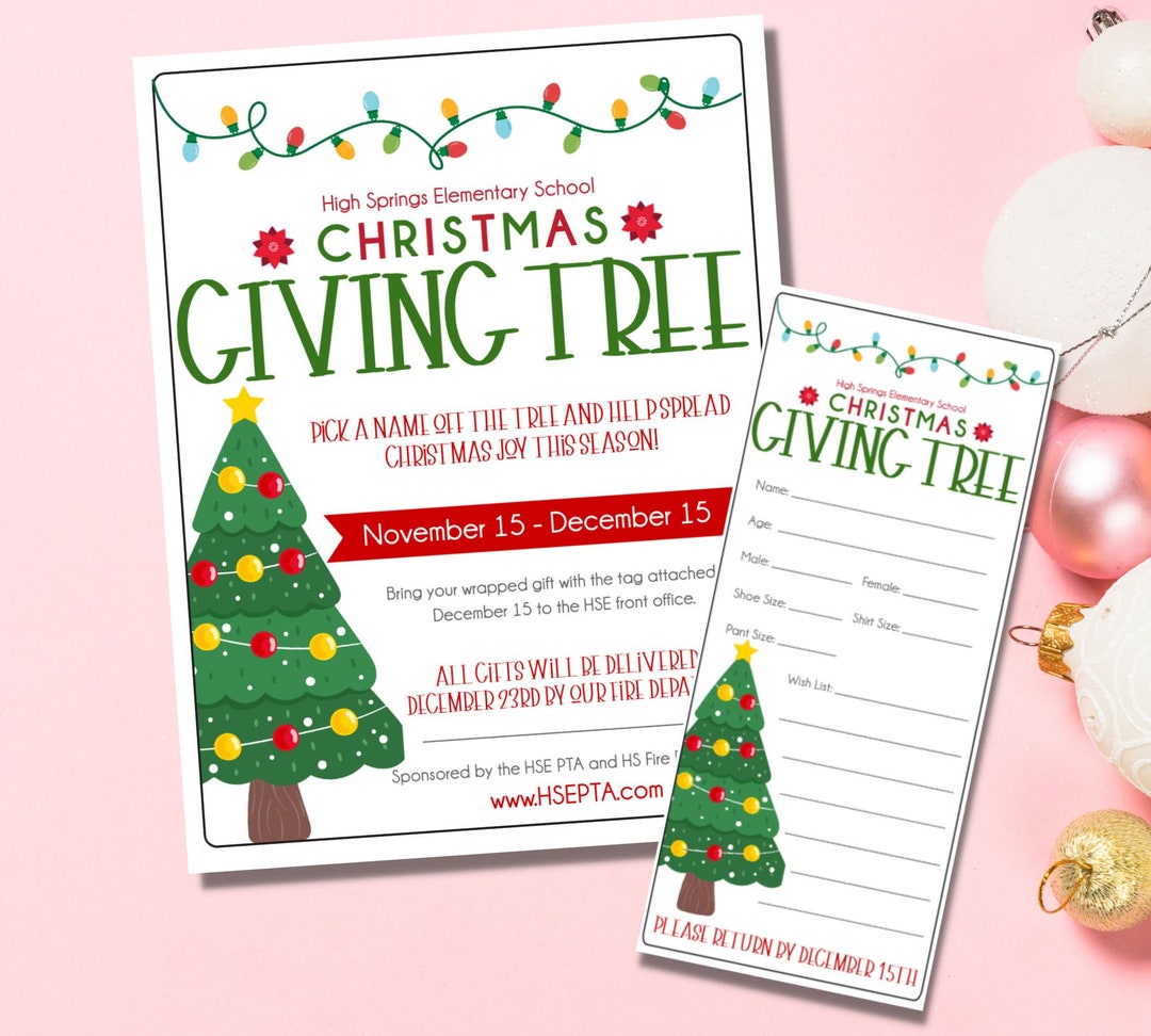 Christmas Giving Tree Flyer and Tags Template, Toy Drive Flyer, School ...