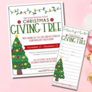 Christmas Giving Tree Flyer and Tags Template, Toy Drive Flyer, School ...