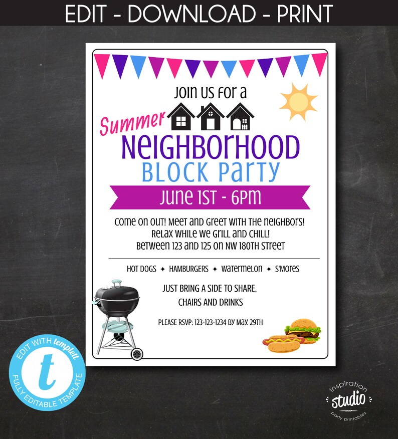 Summer Neighborhood Block Party Flyer Summer Backyard Party - Etsy