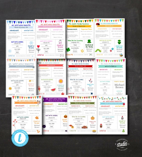 Yearly Newsletter Editable Templates Bundle, Newsletter Bundle, Monthly ...