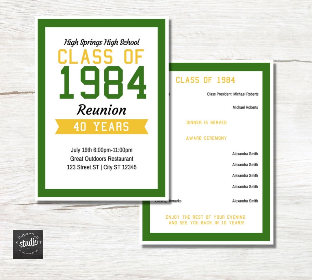 High School Reunion, College Reunion, Printable Program Template ...
