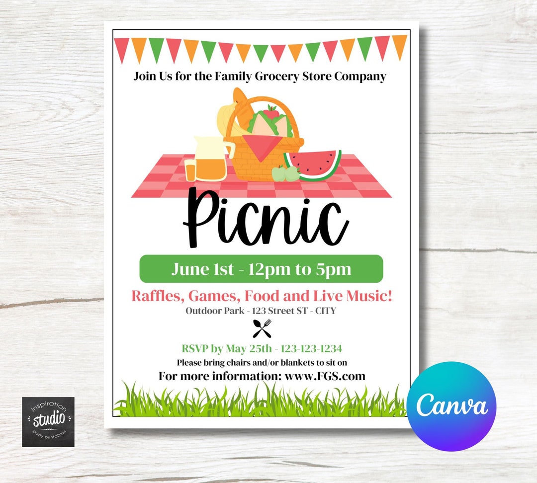 Company Family Picnic Flyer Template | Easy-to-use Canva Template - Etsy