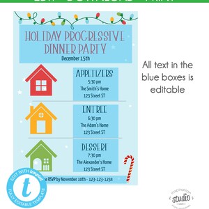 Holiday Progressive Dinner Party Invite Template, Christmas Potluck ...