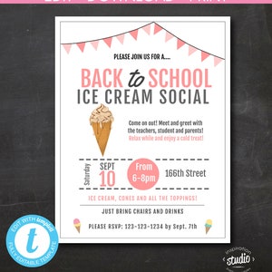 Back to School Ice Cream Social Event Flyer | Printable Template ...