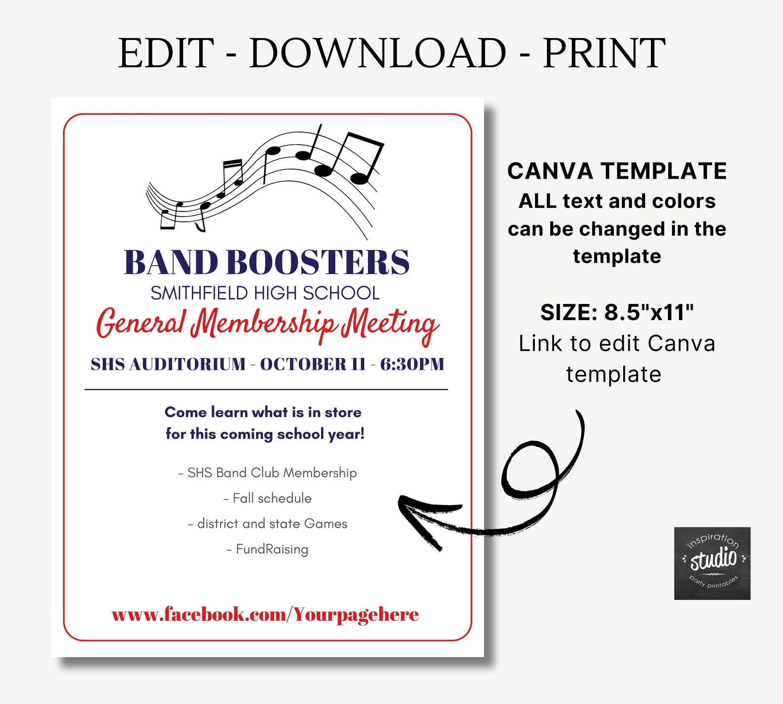 Band Boosters Meeting Announcement Flyer Template | Band Booster Flyer ...