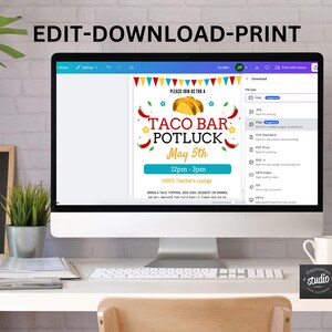 Taco Bar Potluck Flyer Template | Mexican Dinner Night | Taco Night ...