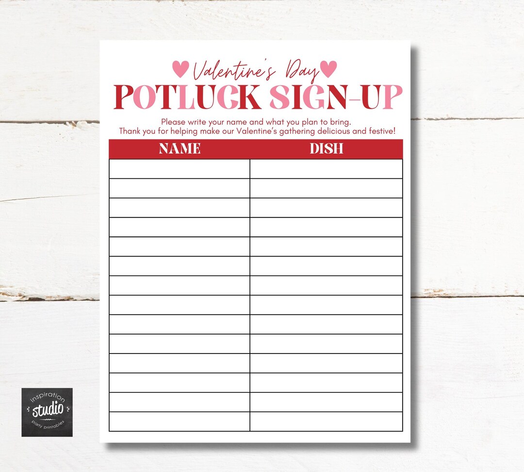 Valentine’s Day Potluck Sign-up Sheet Template | Editable Canva ...