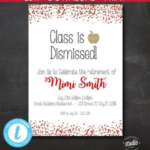 Teacher Retirement Invitation and Thank You Note Template | Class is ...