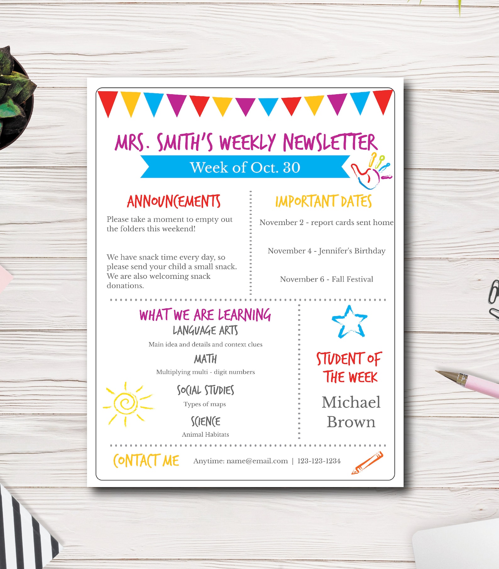 Editable Weekly Teacher Newsletter Template | Notes to Parents Template ...
