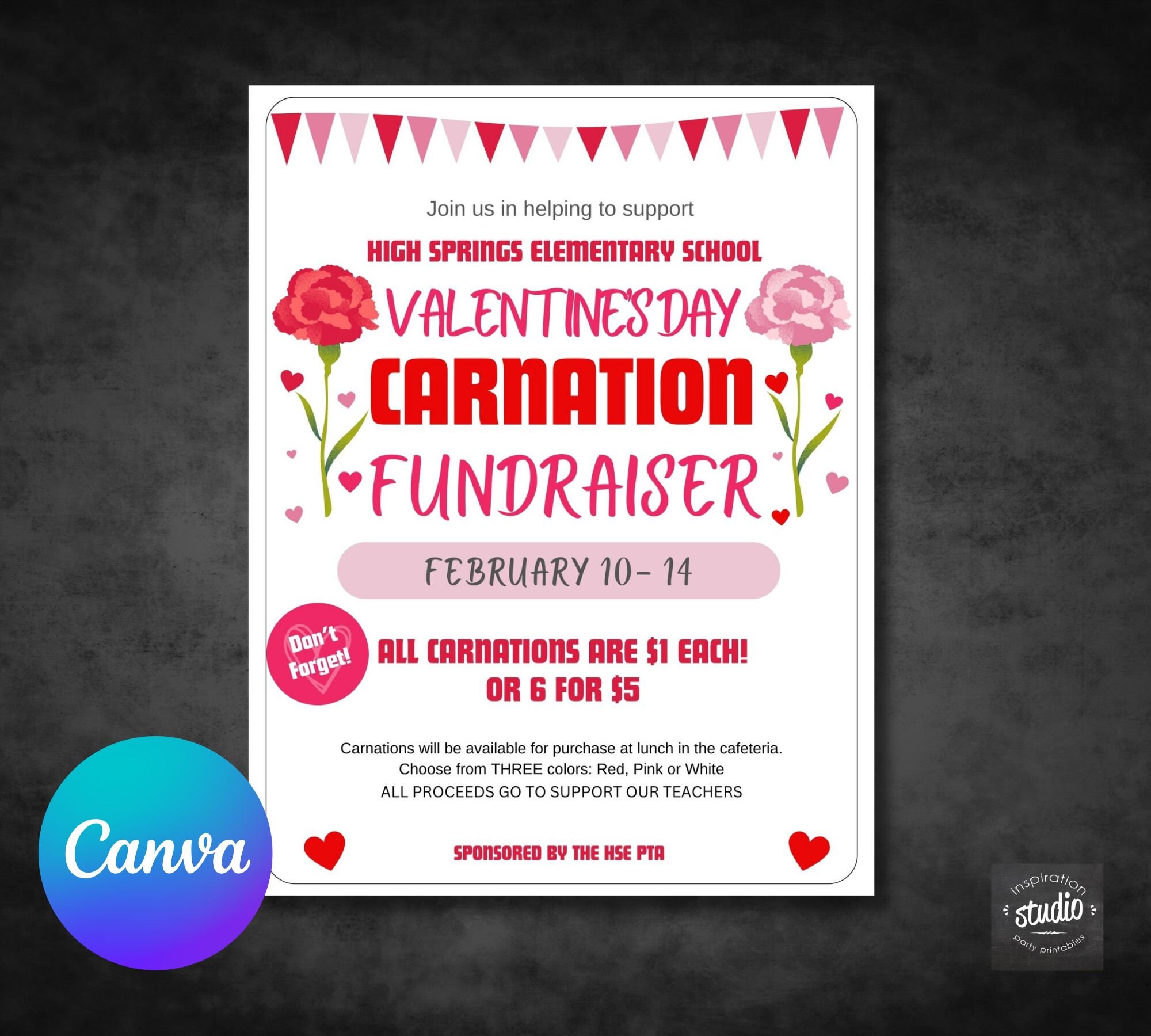 Valentine's Day Carnation Flower Fundraiser Flyer | Flower Sale ...