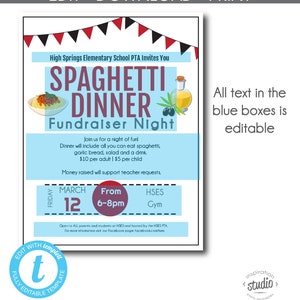 Spaghetti Dinner Fundraiser Flyer and Tickets Template, Pasta Dinner ...