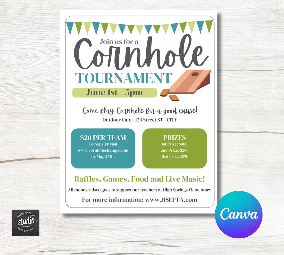 Editable Cornhole Tournament Flyer Template | Cornhole Fundraiser | PTO ...
