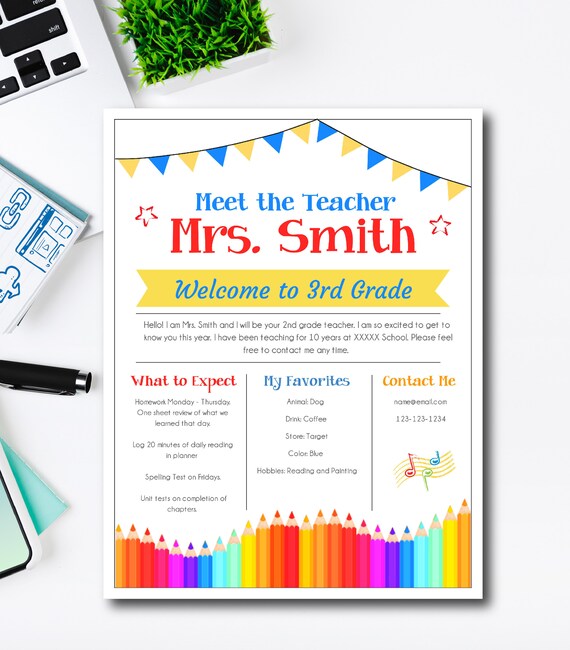 Editable Meet the Teacher About Me Flyer Template, Back to School ...